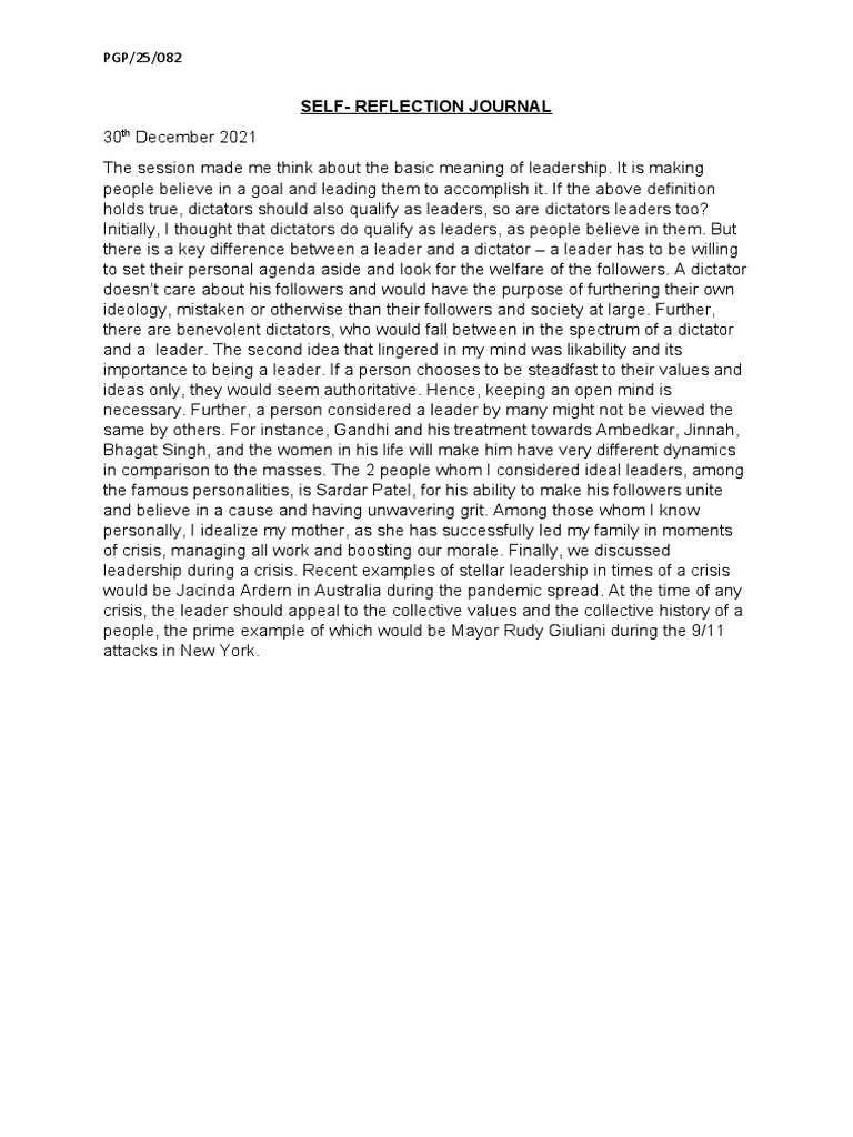Self-Reflection Journal | PDF | Leadership | Behavioural Sciences