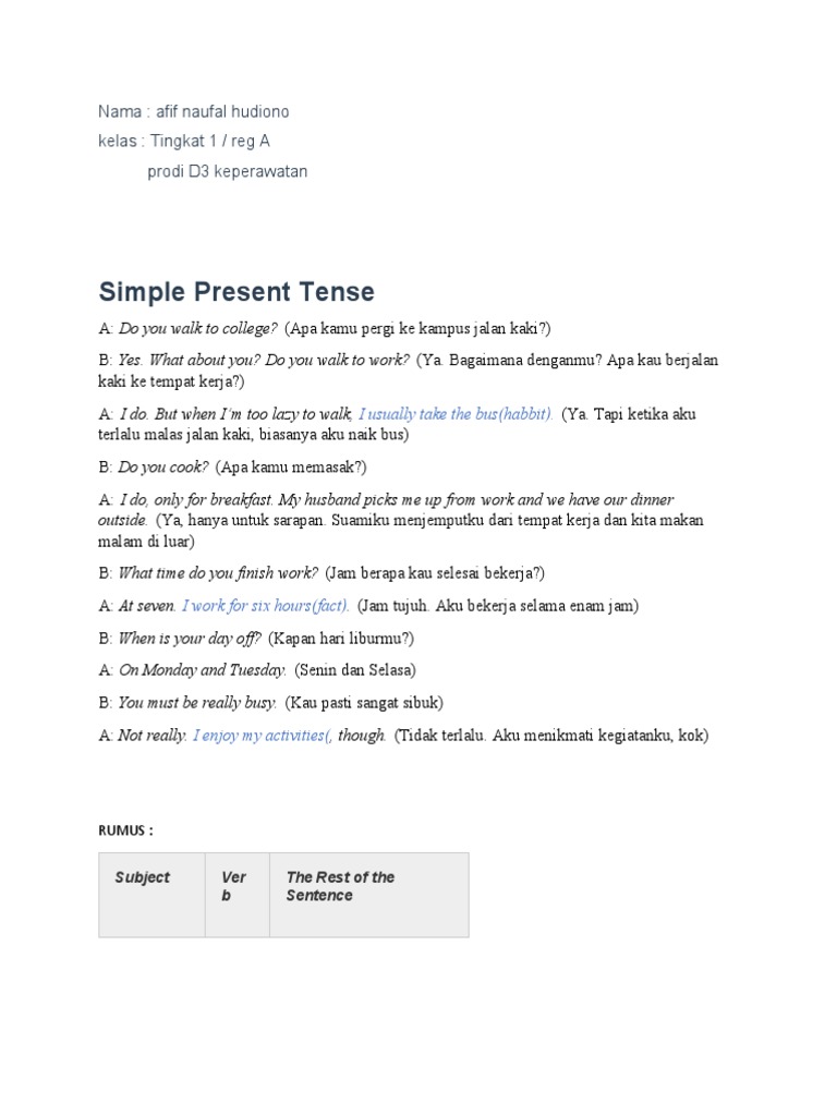 Simple Present Tense Dialogue Examples | PDF | Language Arts & Discipline