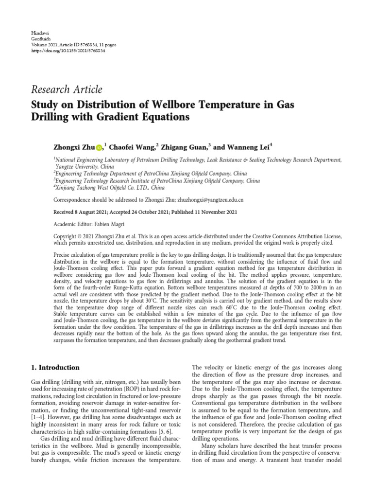 Study On Distribution of Wellbore Temperature in G | PDF | Heat Transfer | Gases