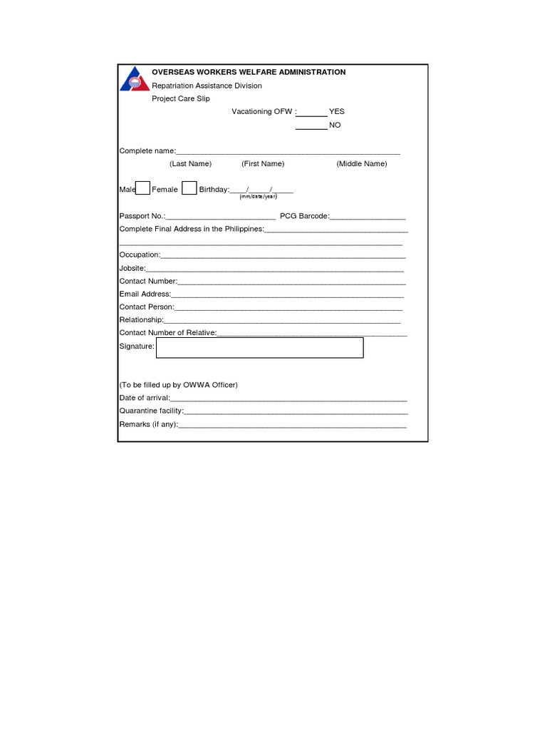 Owwa Form | PDF