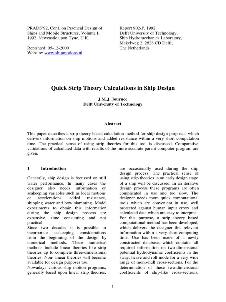Quick Strip Theory Calculations in Ship Design: WWW - Shipmotions.nl ...