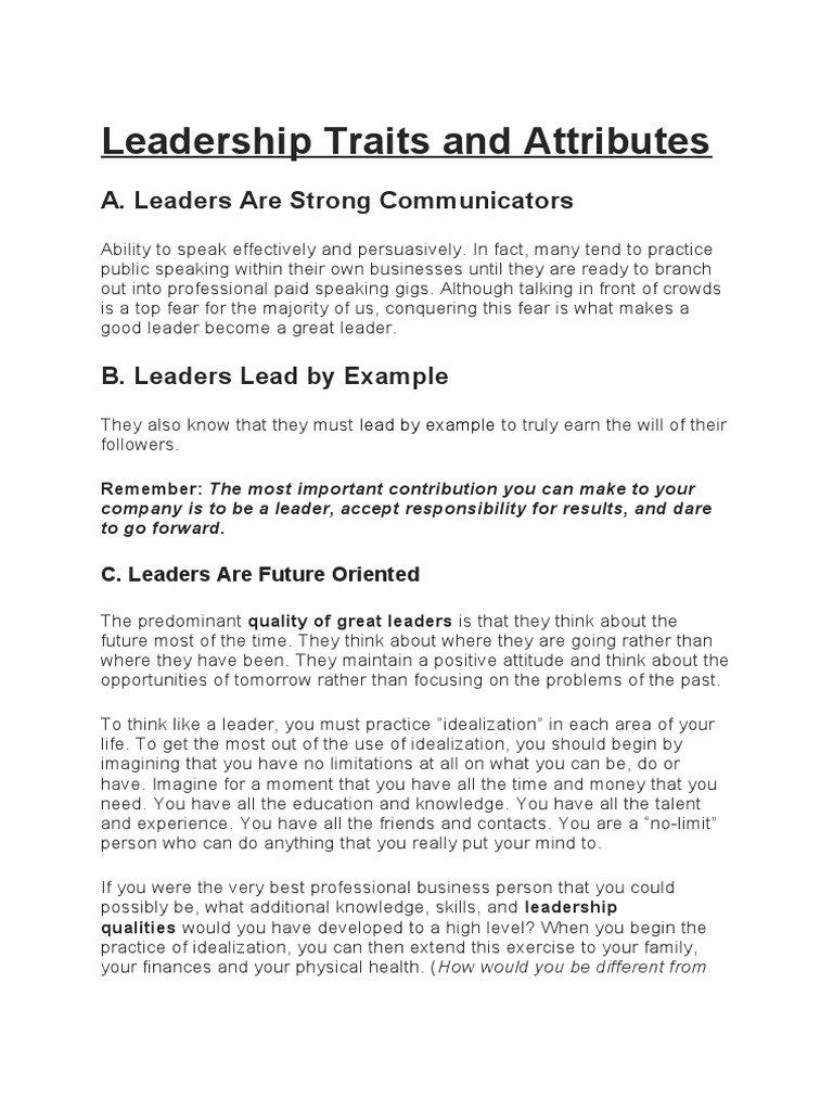 Leadership Traits and Attributes | PDF | Leadership | Leadership