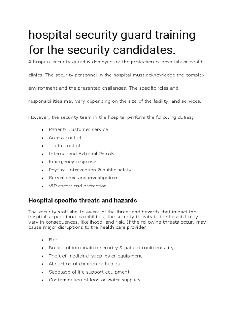A Comprehensive Guide to Hospital Security Guard Training and Emergency ...