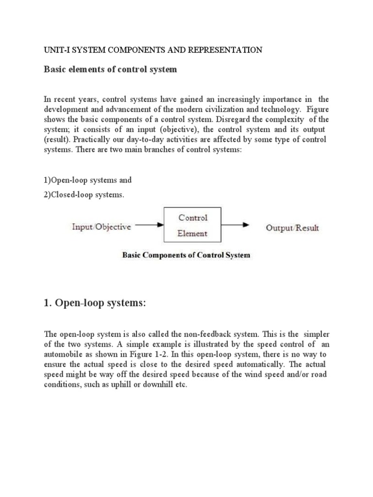 Basic Elements of Control System: 1. Open-Loop Systems | PDF | Electric ...