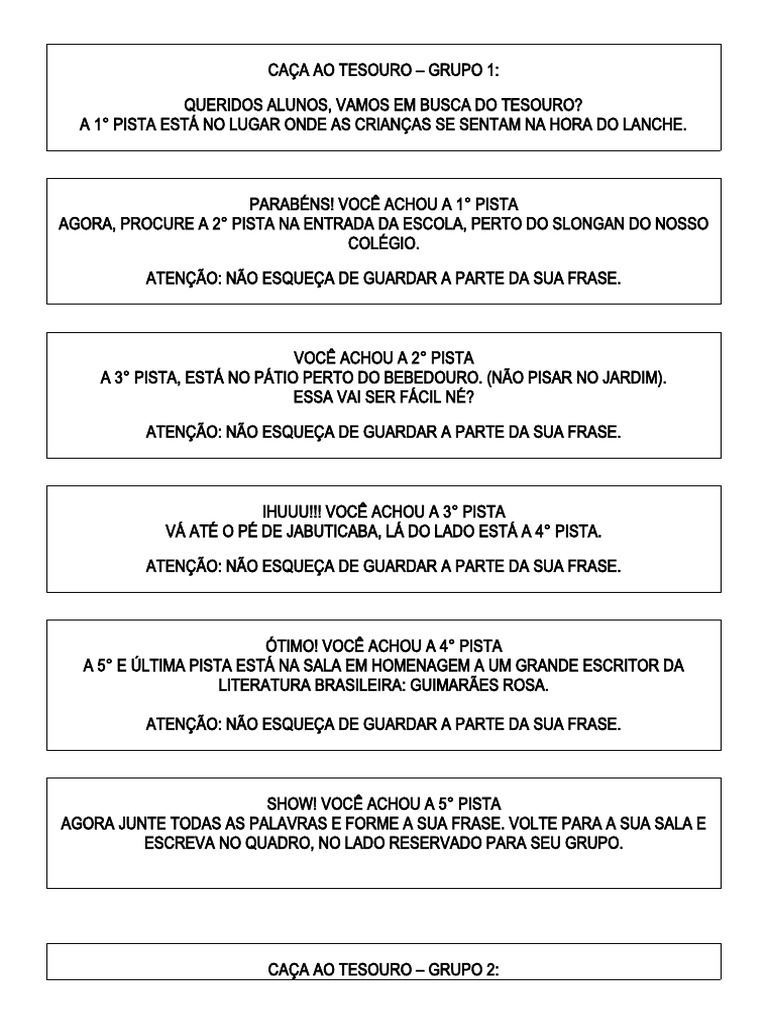 Caça ao tesouro na escola com 5 pistas | PDF