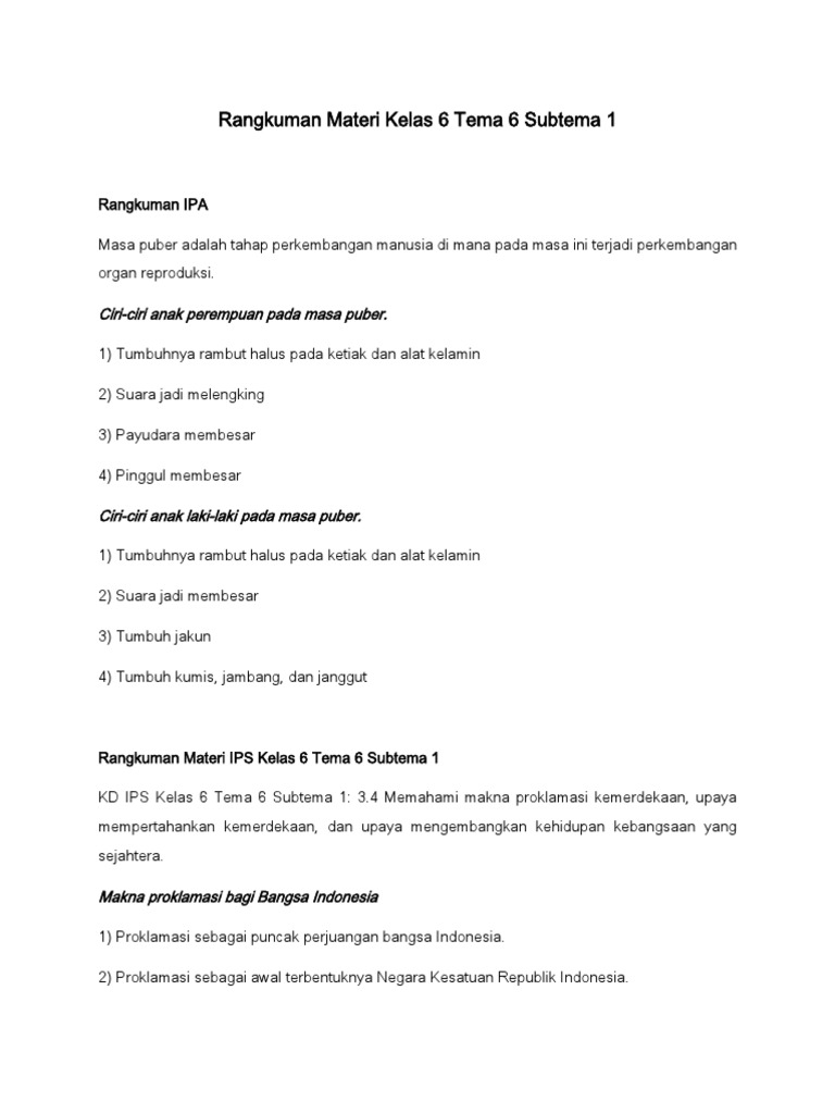 Kelas 6 Tema 6 | PDF
