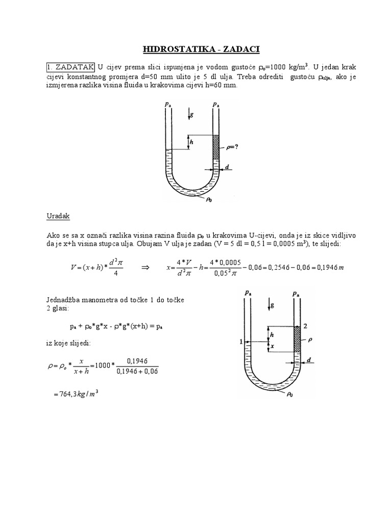 4.1 - Hidrostatika Zadaci | PDF