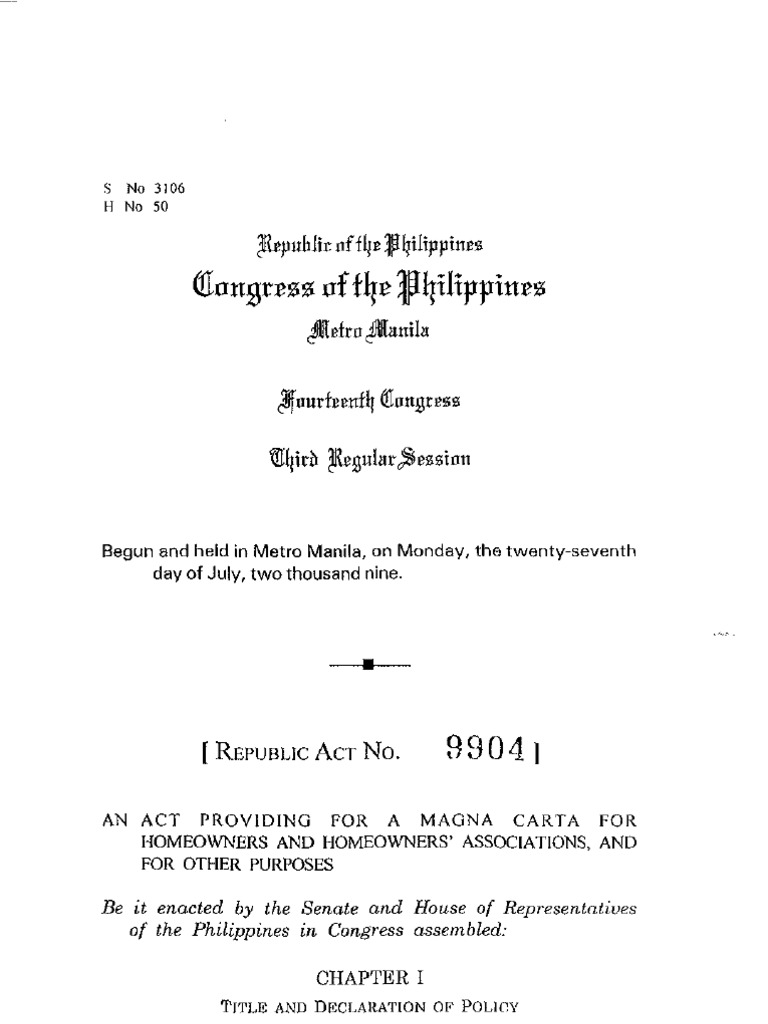 RA 9904 - Magna Carta For Homeowners Associations | PDF | Proxy Voting ...