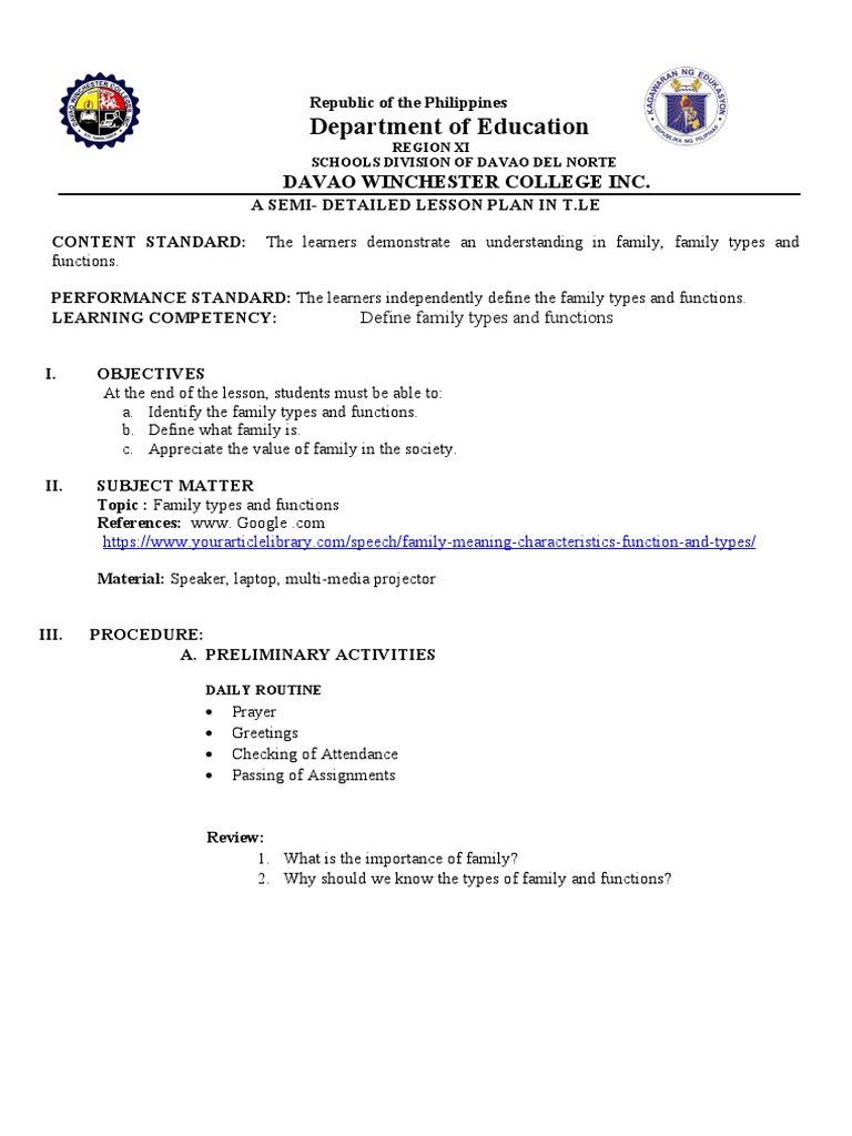 Family Lesson Plan | PDF | Family | Lesson Plan