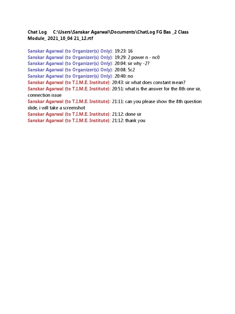 ChatLog FG Bas - 2 Class Module - 2021-10-04 21 - 12 | PDF | Computers