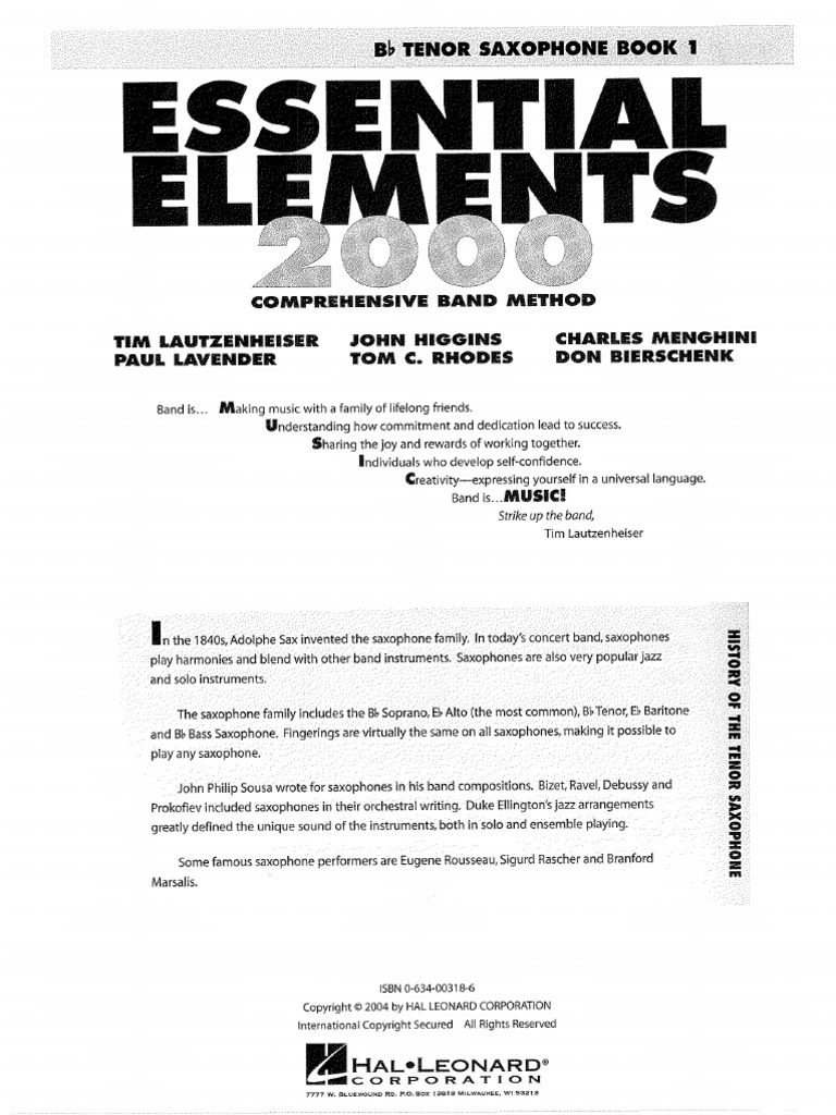 Essential Elements 2000 Saxo Tenor Vol 1 PDF | PDF