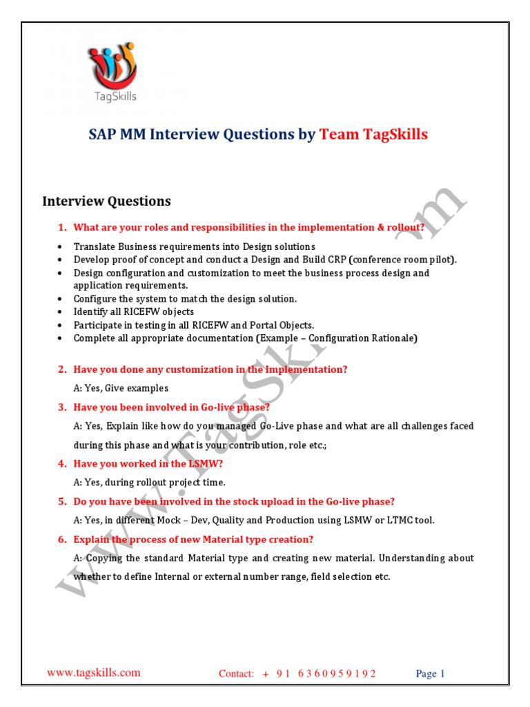 SAP MM Interview Question by TagSkills | PDF | Taxes | Invoice