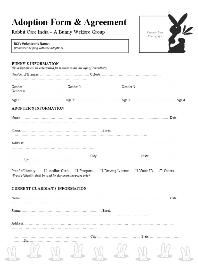 Adoption Form & Agreement: Rabbit Care India - A Bunny Welfare Group ...