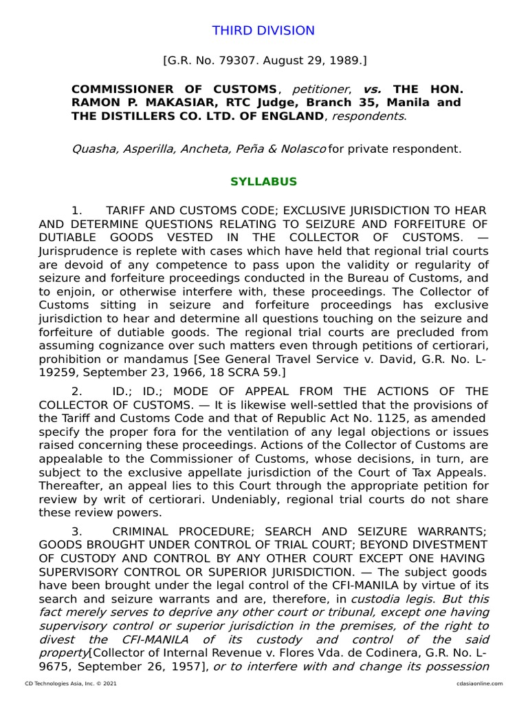 Commissioner of Customs v. Makasiar20210505-12-12zmiq3 | PDF | Asset ...
