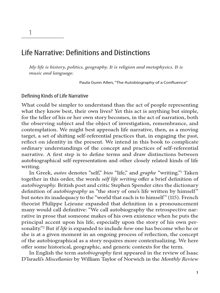Life Narrative Definitions and Distinctions - SidonieSmith and ...