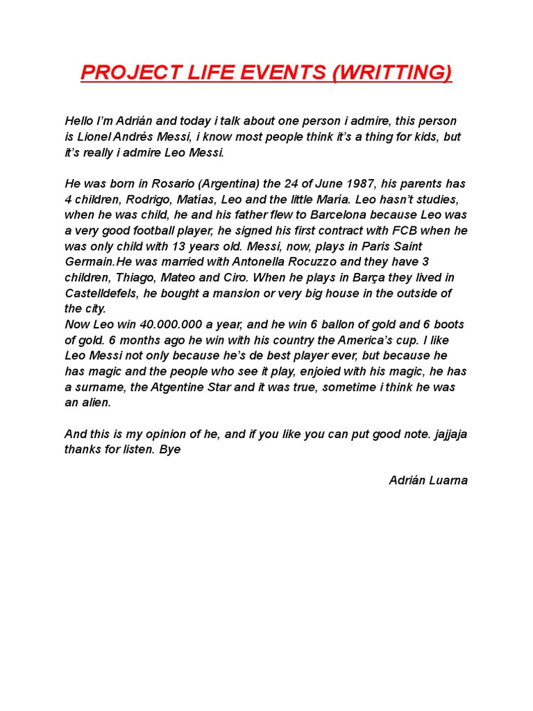 Project Life Events (Writting) | PDF