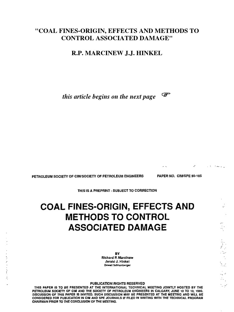 Coal Fines-Origin, Effects and Methods To Control Associated Damage | PDF