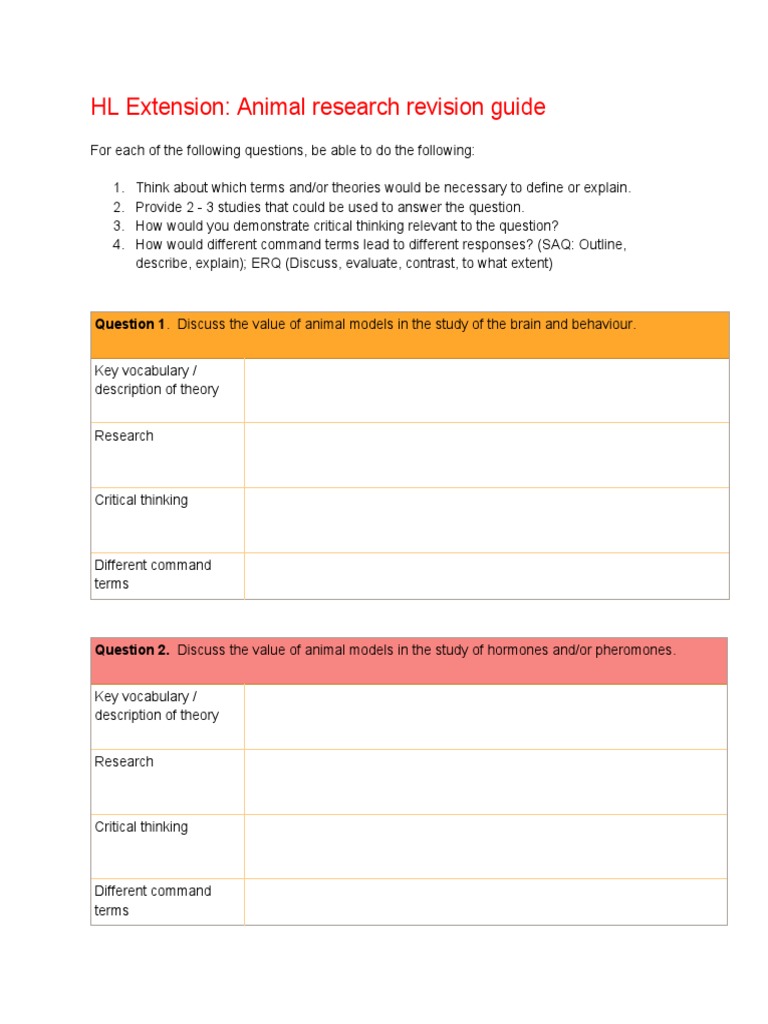 HL Extension: Animal Research Revision Guide | PDF