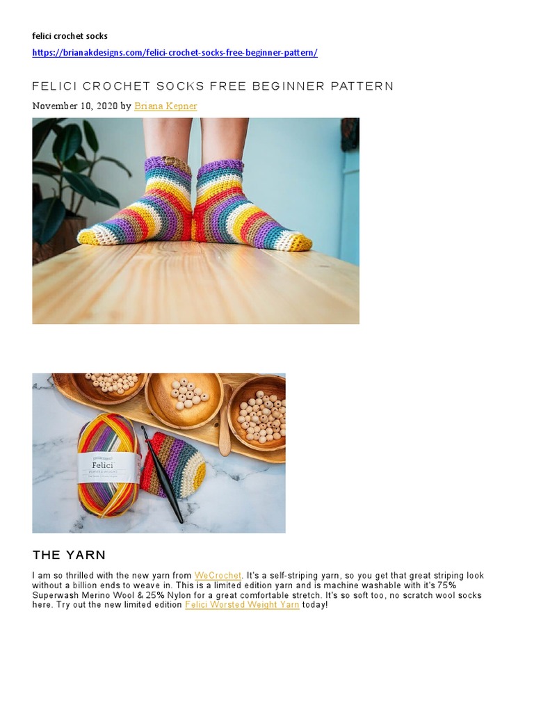 Felici Crochet Socks Free Beginner Pattern: Briana Kepner | PDF ...