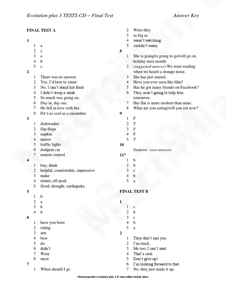 Final Test Answer Key | PDF