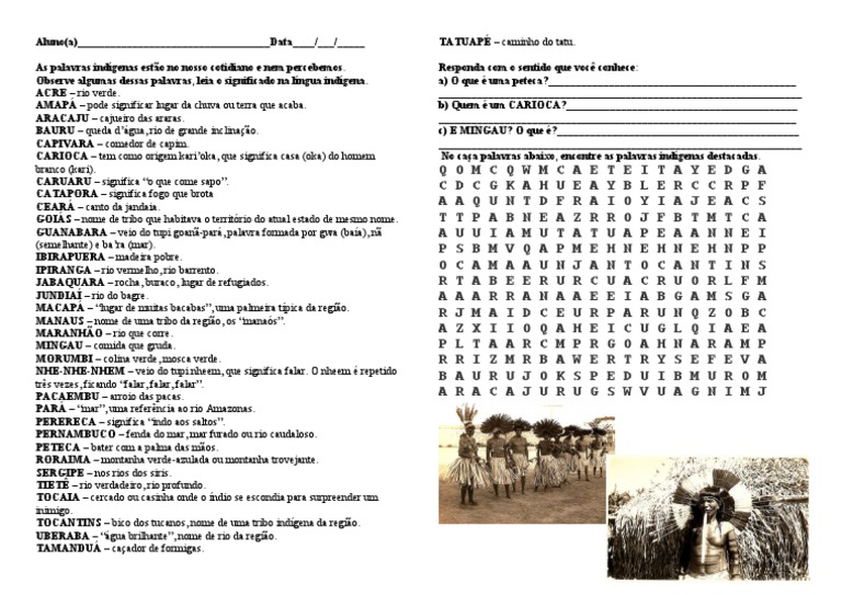 Palavras indígenas no nosso cotidiano: significados e exercícios de ...