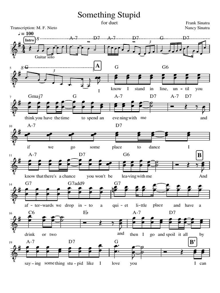 Something Stupid Duet Sheet Music | PDF | Songs Written | Frank Sinatra