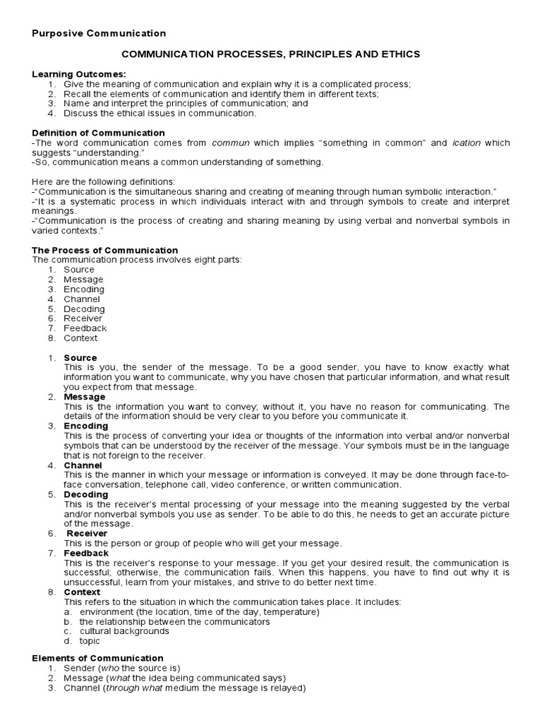Purposive Communication Communication Processes, Principles and Ethics ...