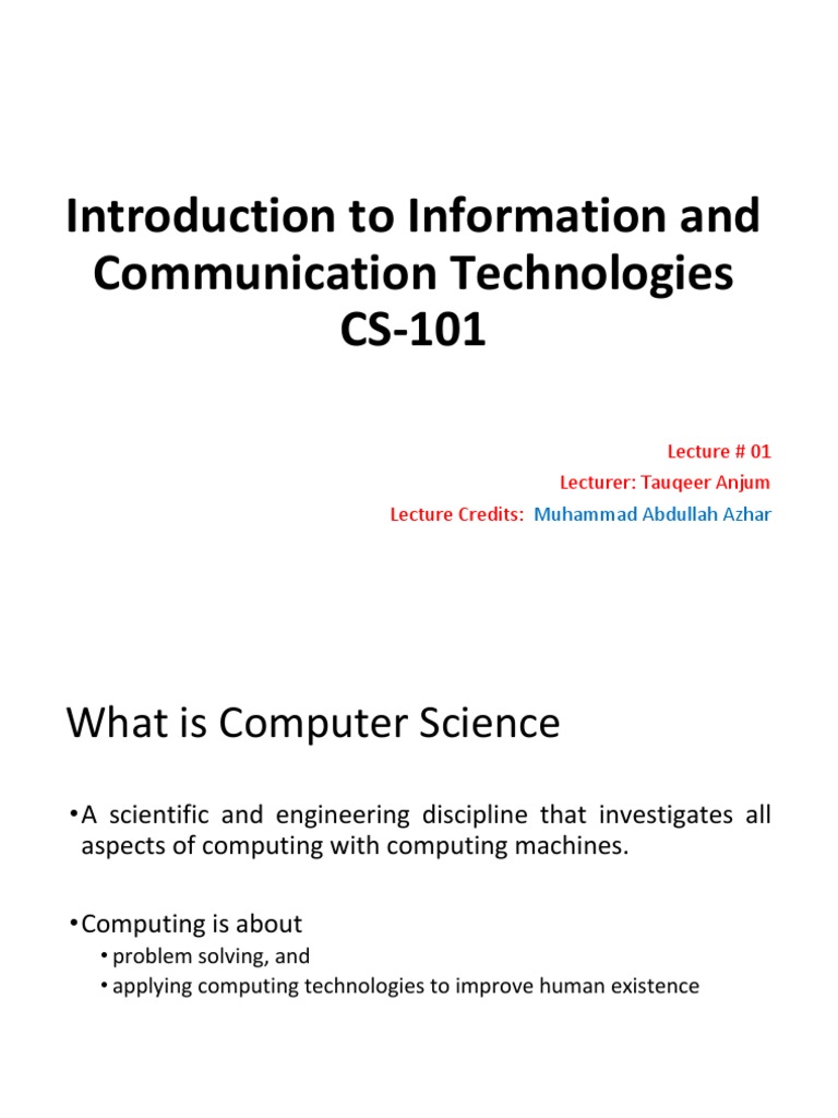 Introduction To Information and Communication Technologies CS-101 | PDF ...