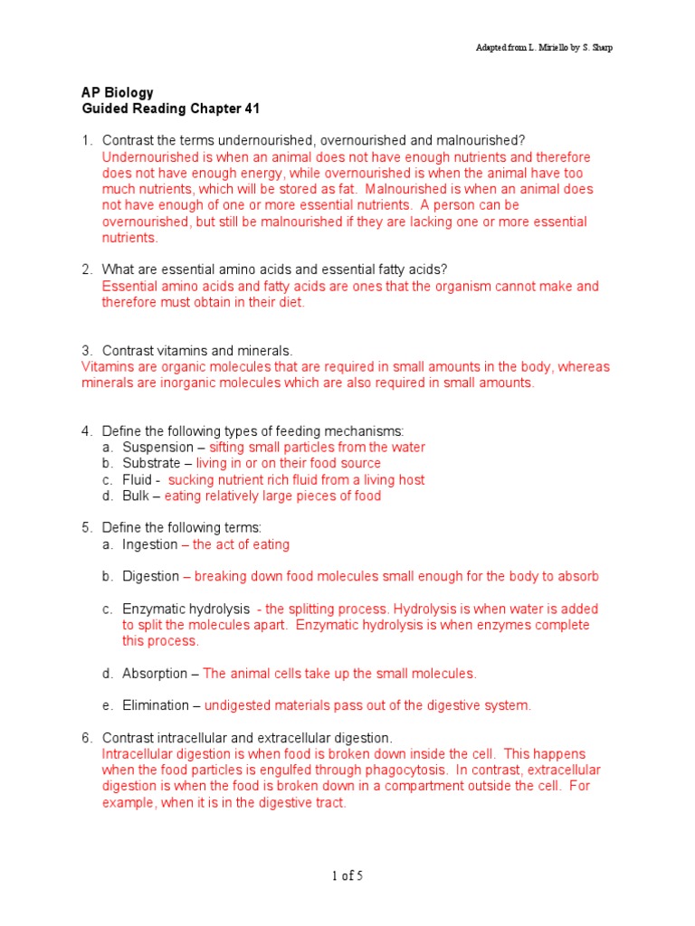 AP Biology Guided Reading Chapter 41: Adapted From L. Miriello by S ...
