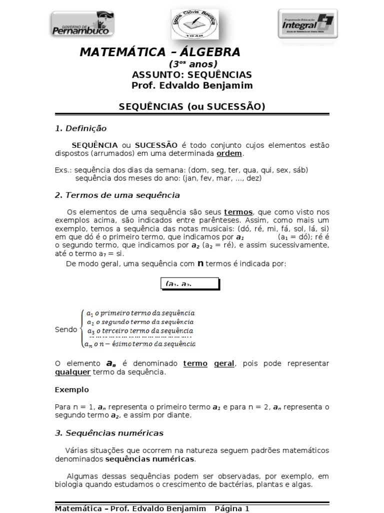 Ficha de Aula - Sequências | PDF | Sequência | Somatório