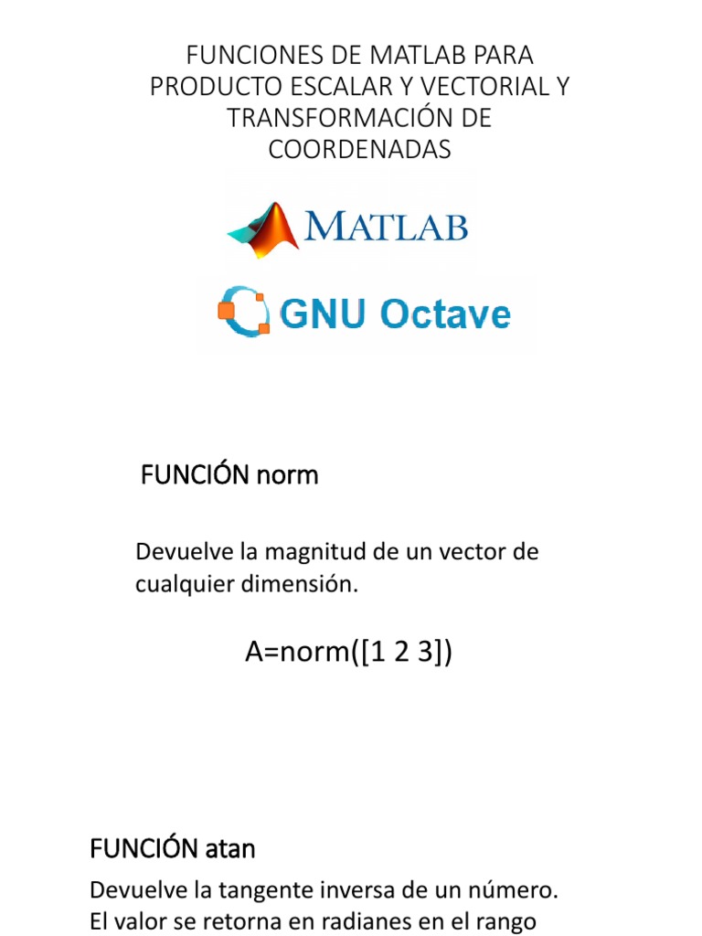 Uso de MATLAB para Aplicaciones Del Producto Escalar y Vectorial | PDF ...
