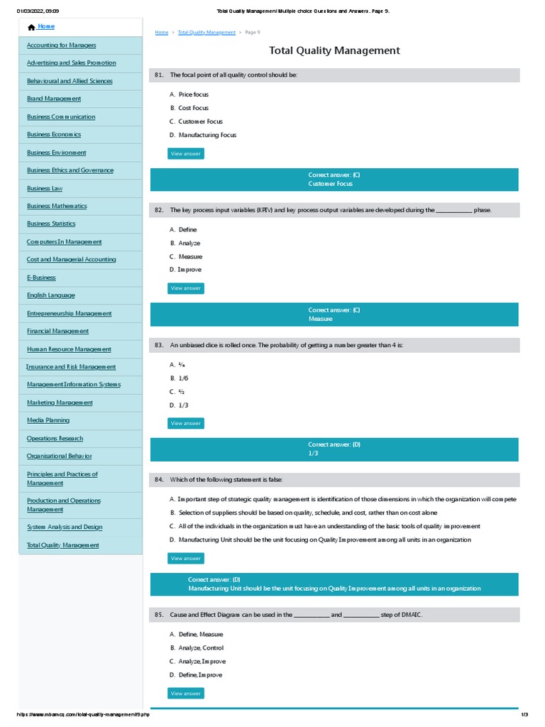 Total Quality Management Multiple Choice Questions and Answers. Page 9 ...