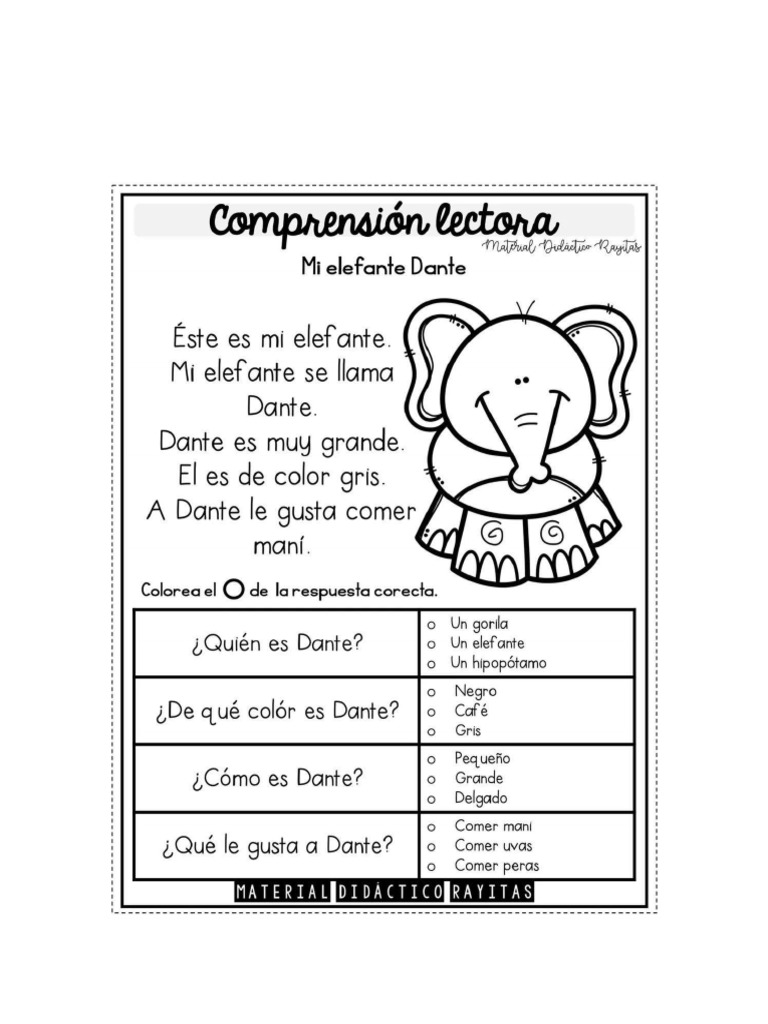 Comprension Lectora El Elefante | PDF