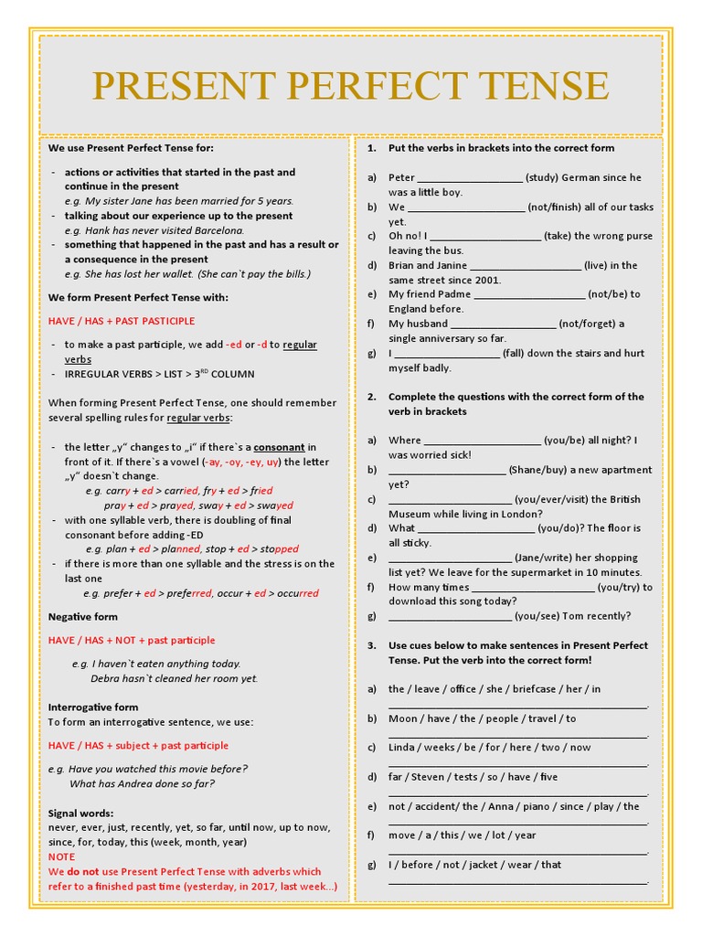 Present Perfect Tense Grammar | PDF | Perfect (Grammar) | Grammatical Tense