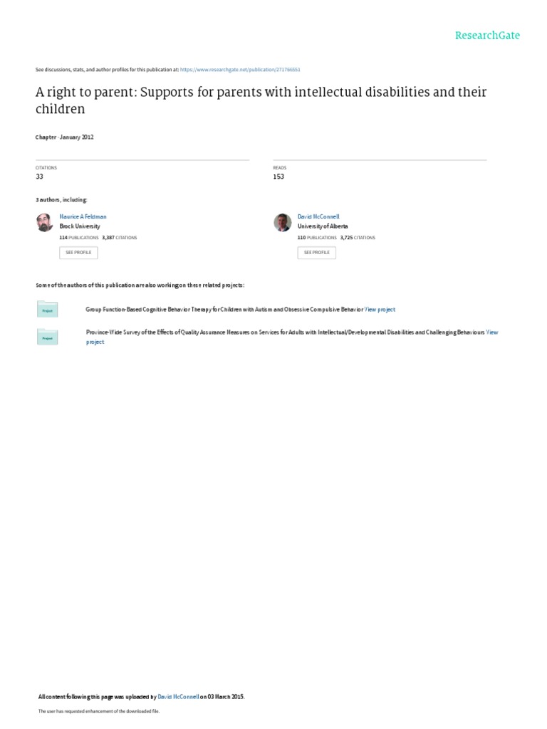 A Right To Parent: Supports For Parents With Intellectual Disabilities ...