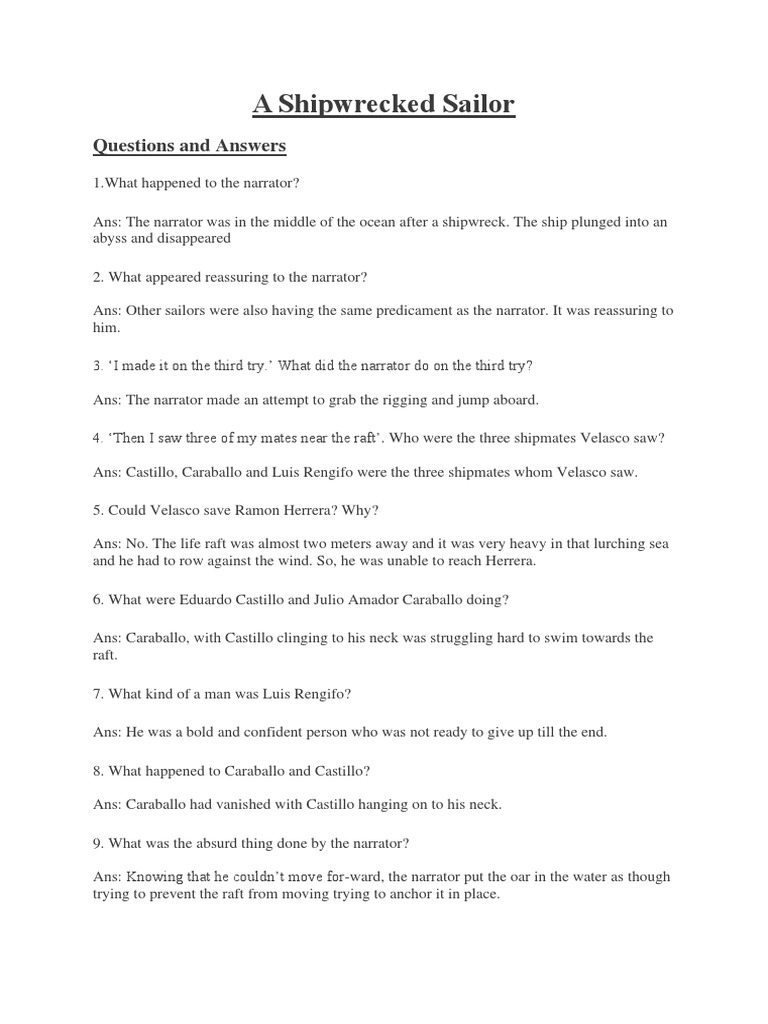 A Shipwrecked Sailor: Questions and Answers | PDF | Watercraft | Shipping