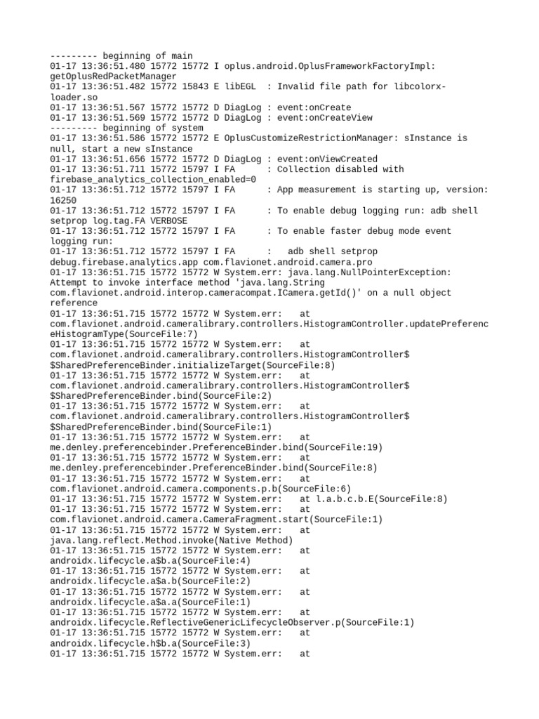 Log Entries from an Android Camera Application Capturing Startup Events ...