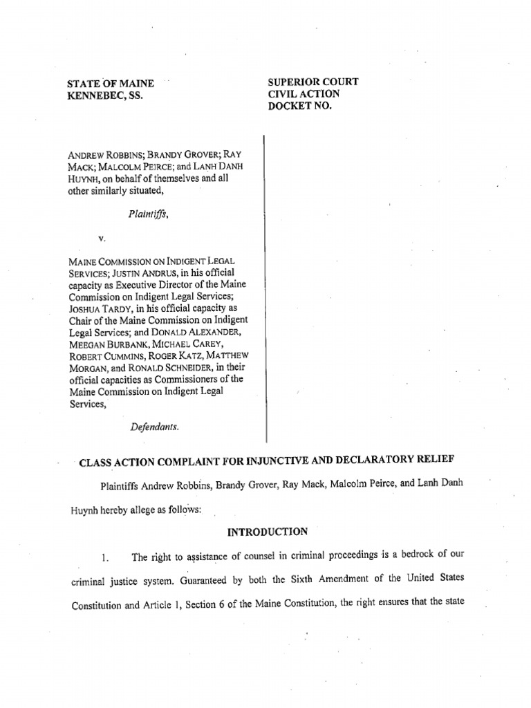 Class Action Complaint 03-01-22 | PDF | Right To Counsel | Public Defender