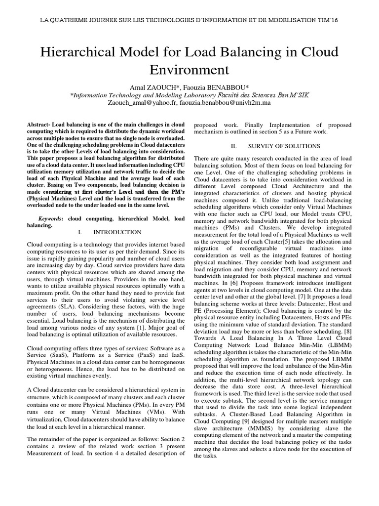 Hierarchical Model For Load Balancing In Cloud Environment Pdf Load Balancing Computing
