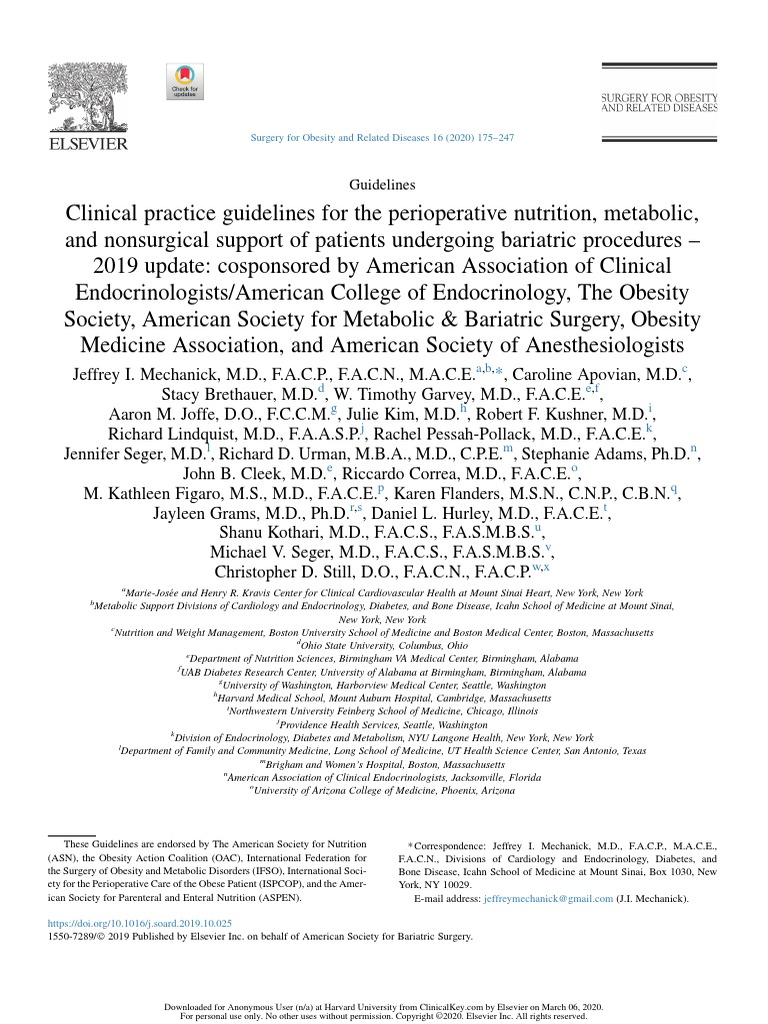 Mechanick 2020 AACE TOS ASMBS Guidelines | PDF | Bariatric Surgery ...