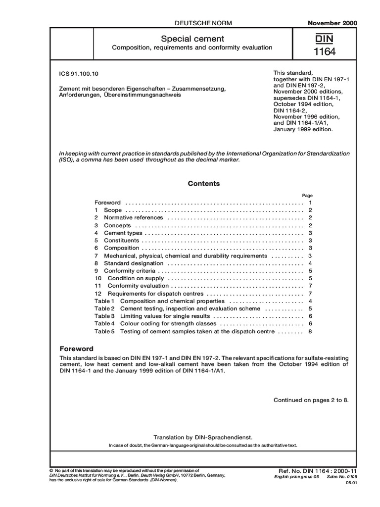 Din 1164 2000 en | PDF | Cement | Quality Management System