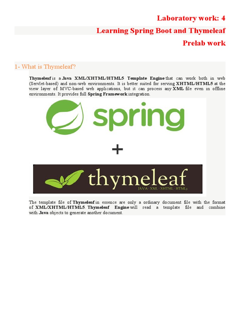 Laboratory Work: 4 Learning Spring Boot and Thymeleaf Prelab Work | PDF ...