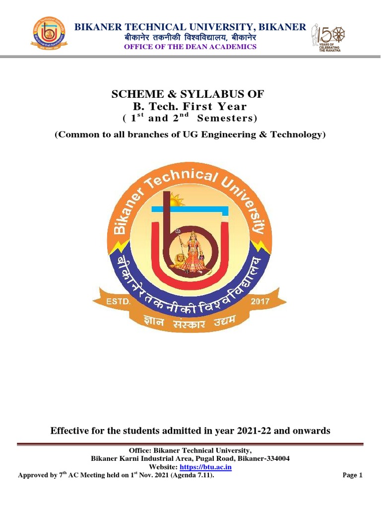 B.Tech First Year Scheme & Syllabus 2021-22 | PDF | Diffraction | Laser