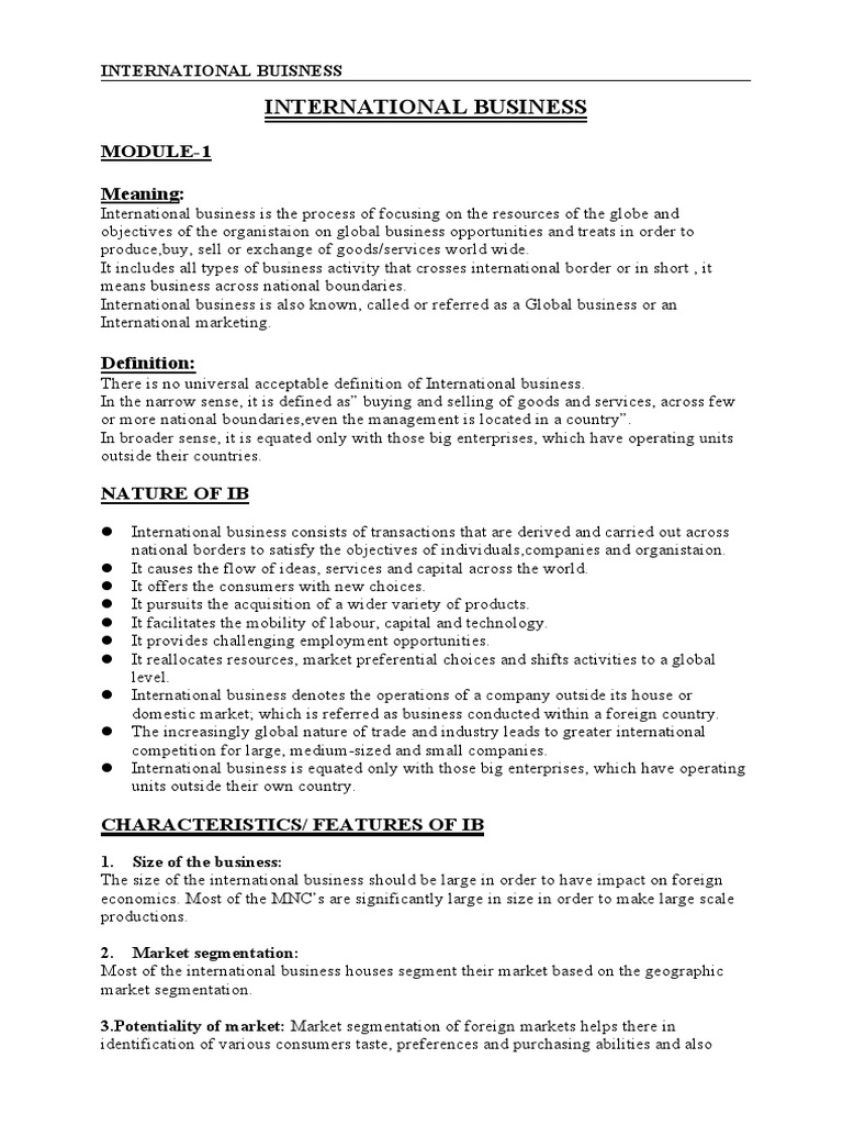 Overview of International Business Concepts | PDF | International ...