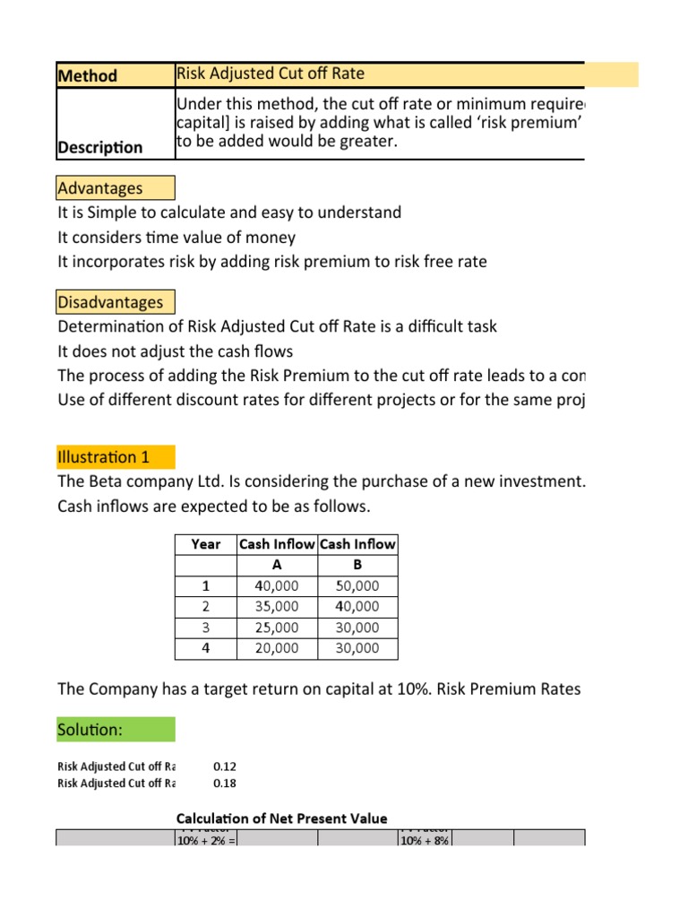 Risk Adjusted Cutoff Rate Analysis | PDF | Net Present Value | Risk Premium