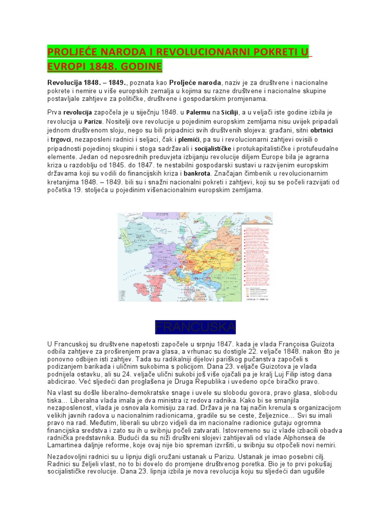 PROLJEĆE NARODA I REVOLUCIONARNI POKRETI U EVROPI 1848 | PDF