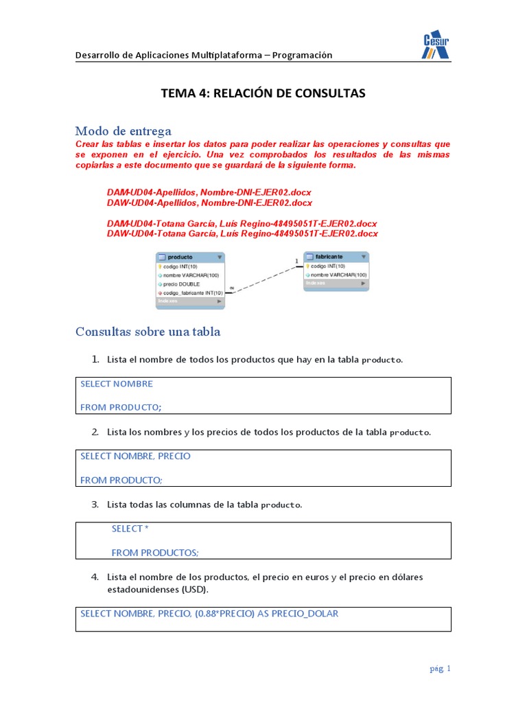 BD - UD04-Ejercicios Repaso SQL | PDF | SQL | Bases de datos