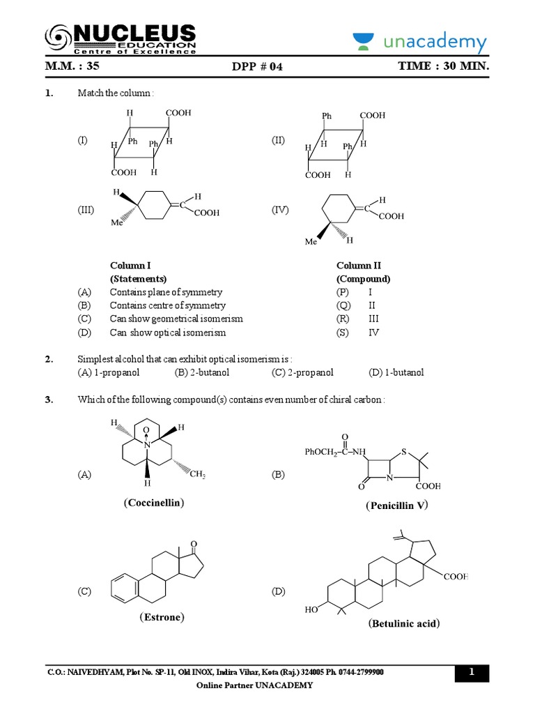 Organic Chemistry Practice Exam with Questions on Isomerism, Functional ...
