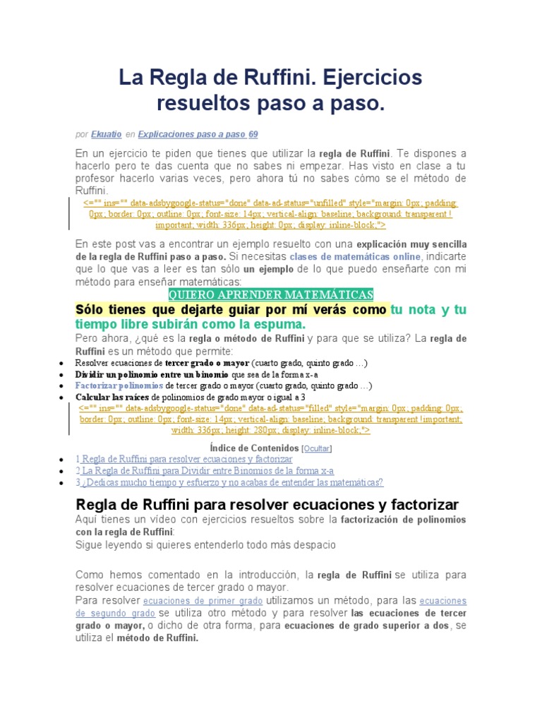 La Regla de Ruffini | PDF | Ecuaciones | Factorización