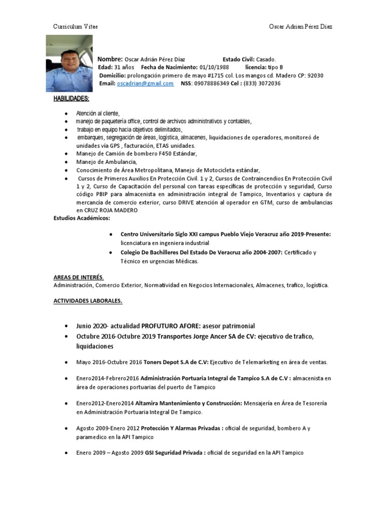 Curriculum Vitae Adrian Perez Act | PDF | Economias | Business